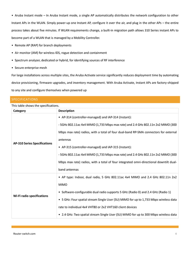 Aruba 310 Series Access Point Data Sheet | PDF