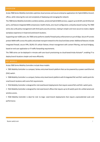 Aruba 7000 Series Mobility Controller Data Sheet | PDF
