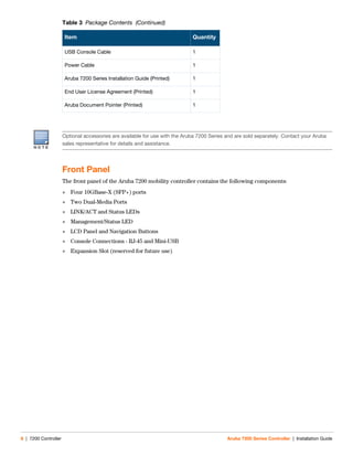 Aruba Mobility Controller 7200 Installation Guide | PDF