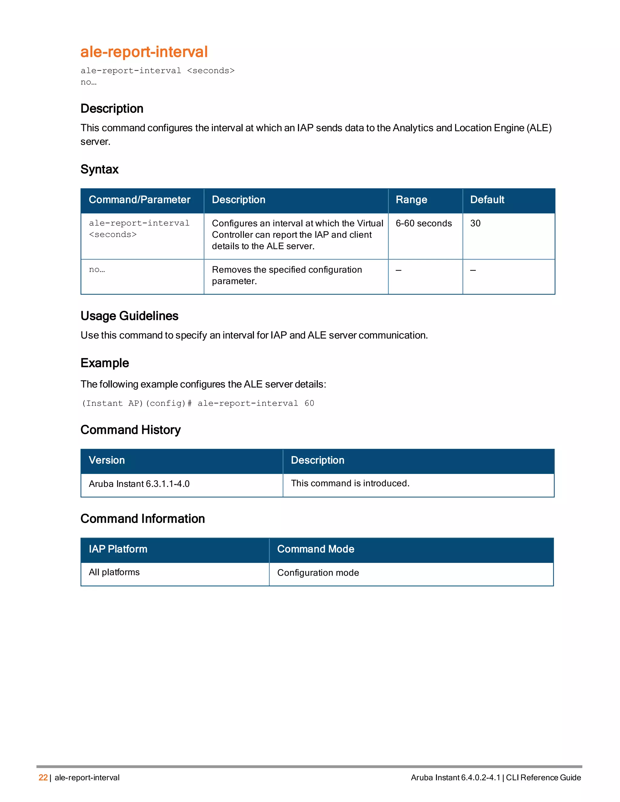 Aruba Instant 6.4.0.2-4.1 Command Line Interface Reference Guide | PDF
