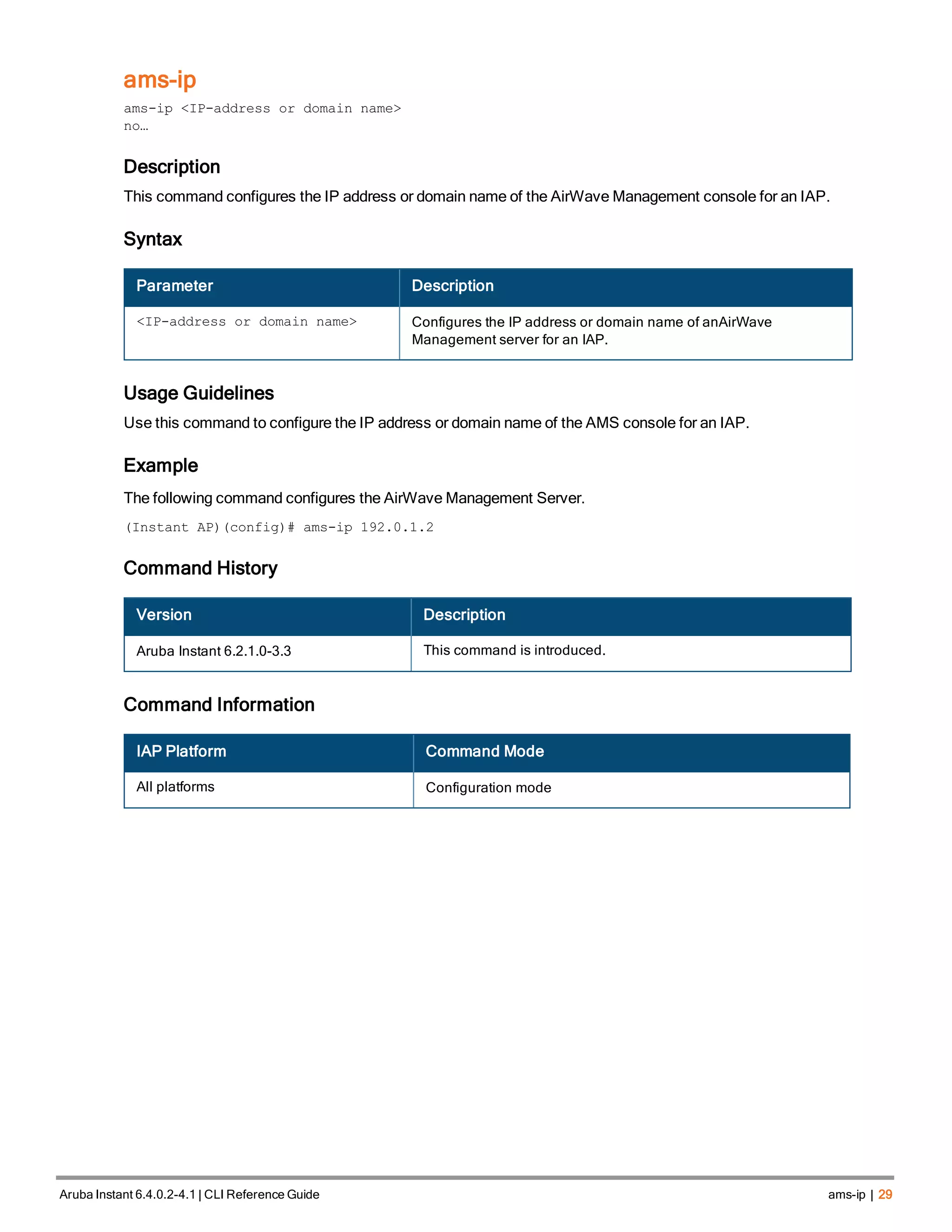 Aruba Instant 6.4.0.2-4.1 Command Line Interface Reference Guide | PDF