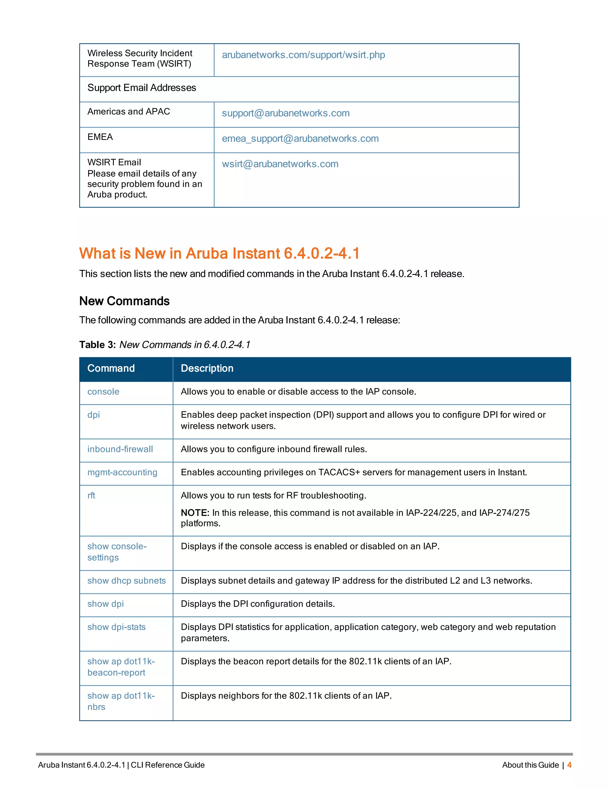 Aruba Instant 6.4.0.2-4.1 Command Line Interface Reference Guide | PDF