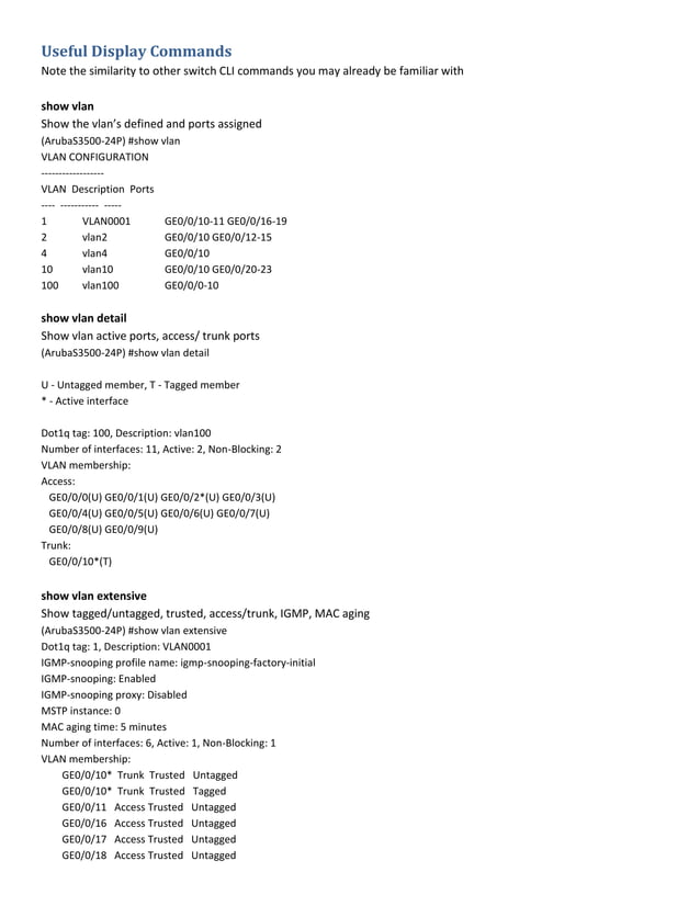 Aruba mobility access switch useful commands v2 | PDF | Computer Networking | Computing