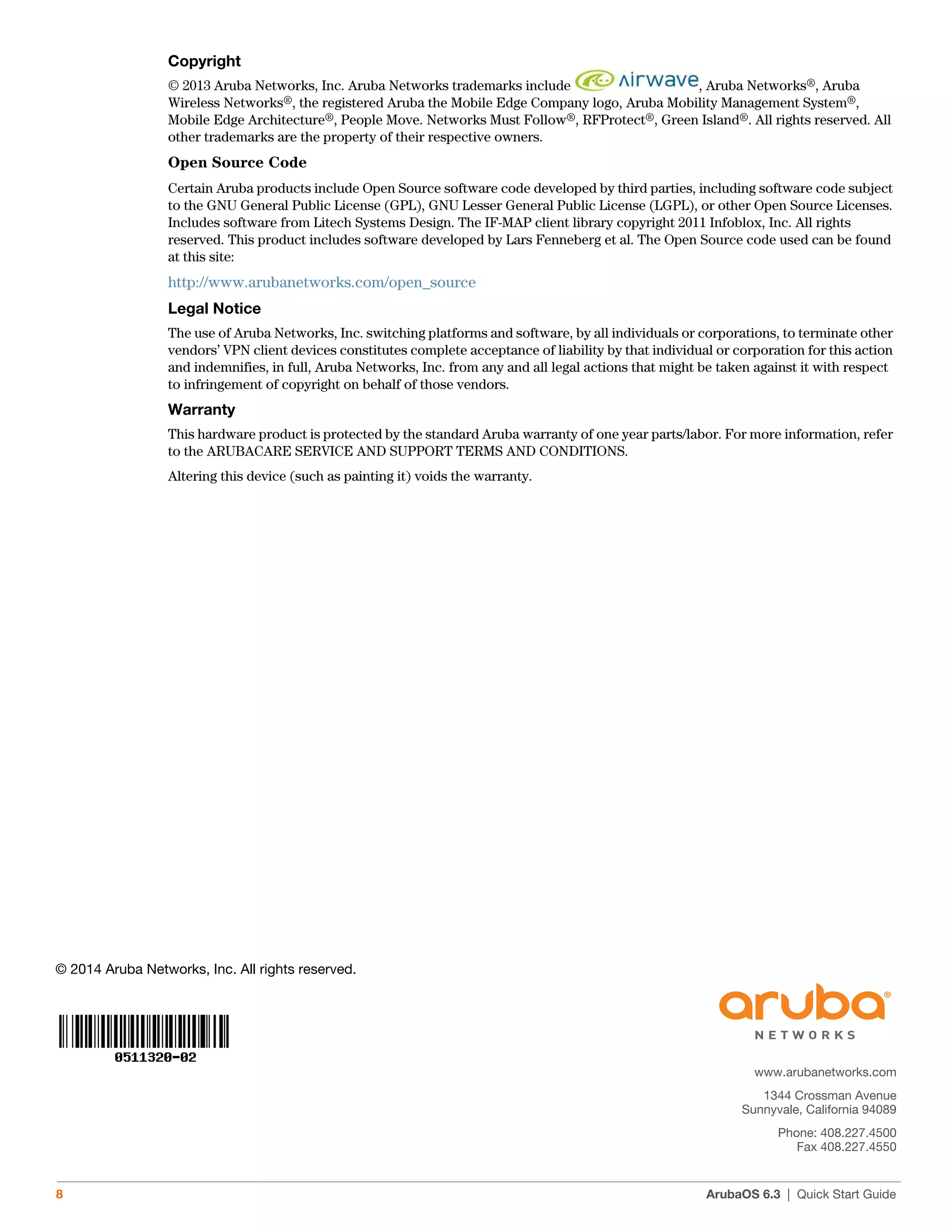 Aruba os 6.3.x quick start guide | PDF