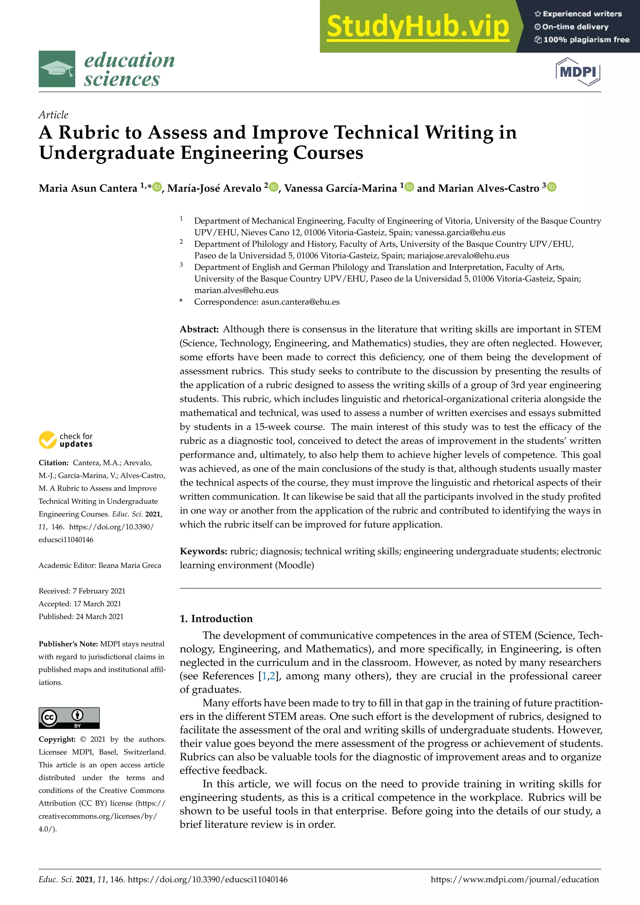 A Rubric To Assess And Improve Technical Writing In Undergraduate ...