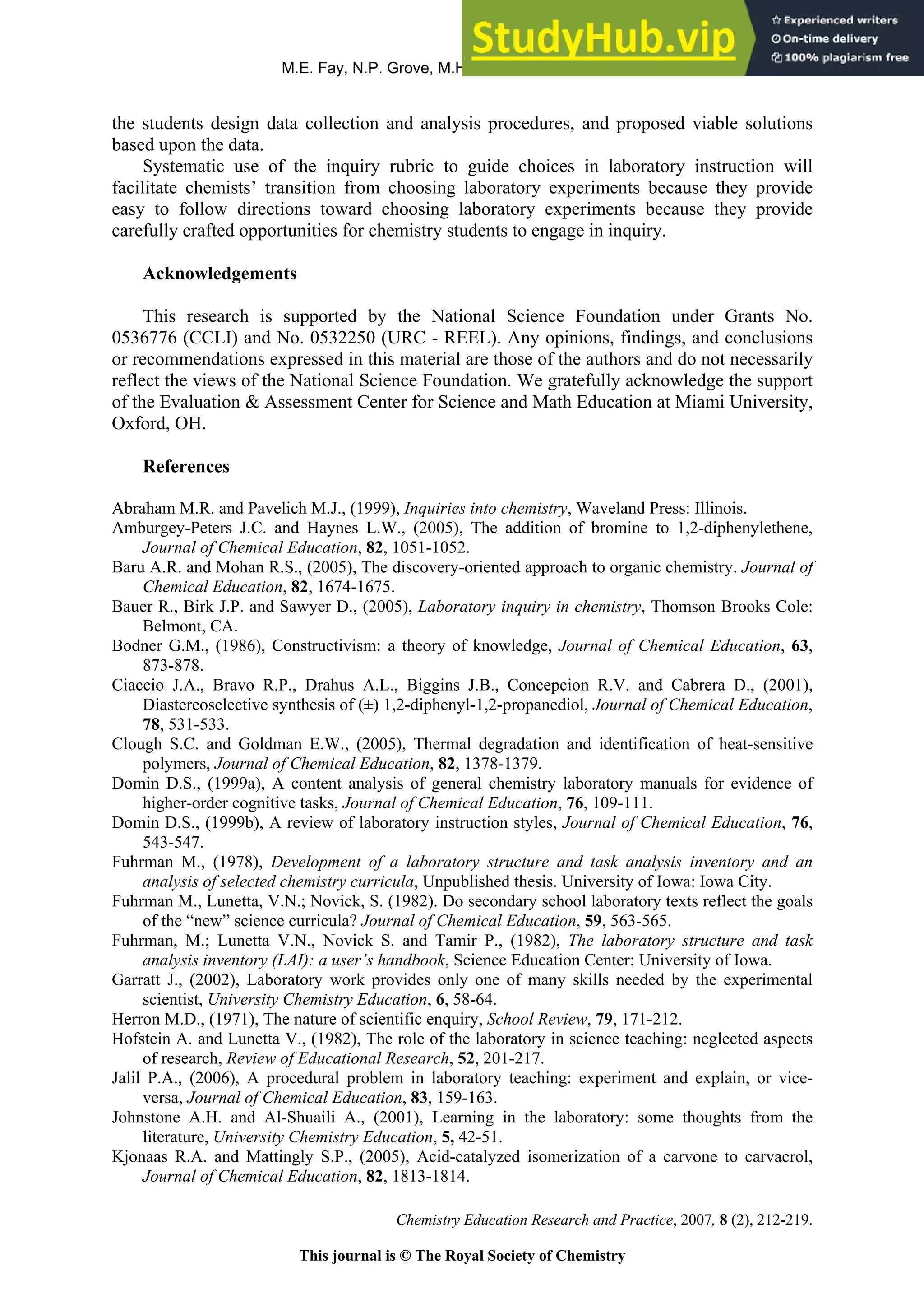 A Rubric To Characterize Inquiry In The Undergraduate Chemistry ...