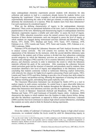 A Rubric To Characterize Inquiry In The Undergraduate Chemistry ...