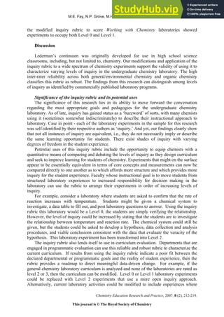 A Rubric To Characterize Inquiry In The Undergraduate Chemistry ...