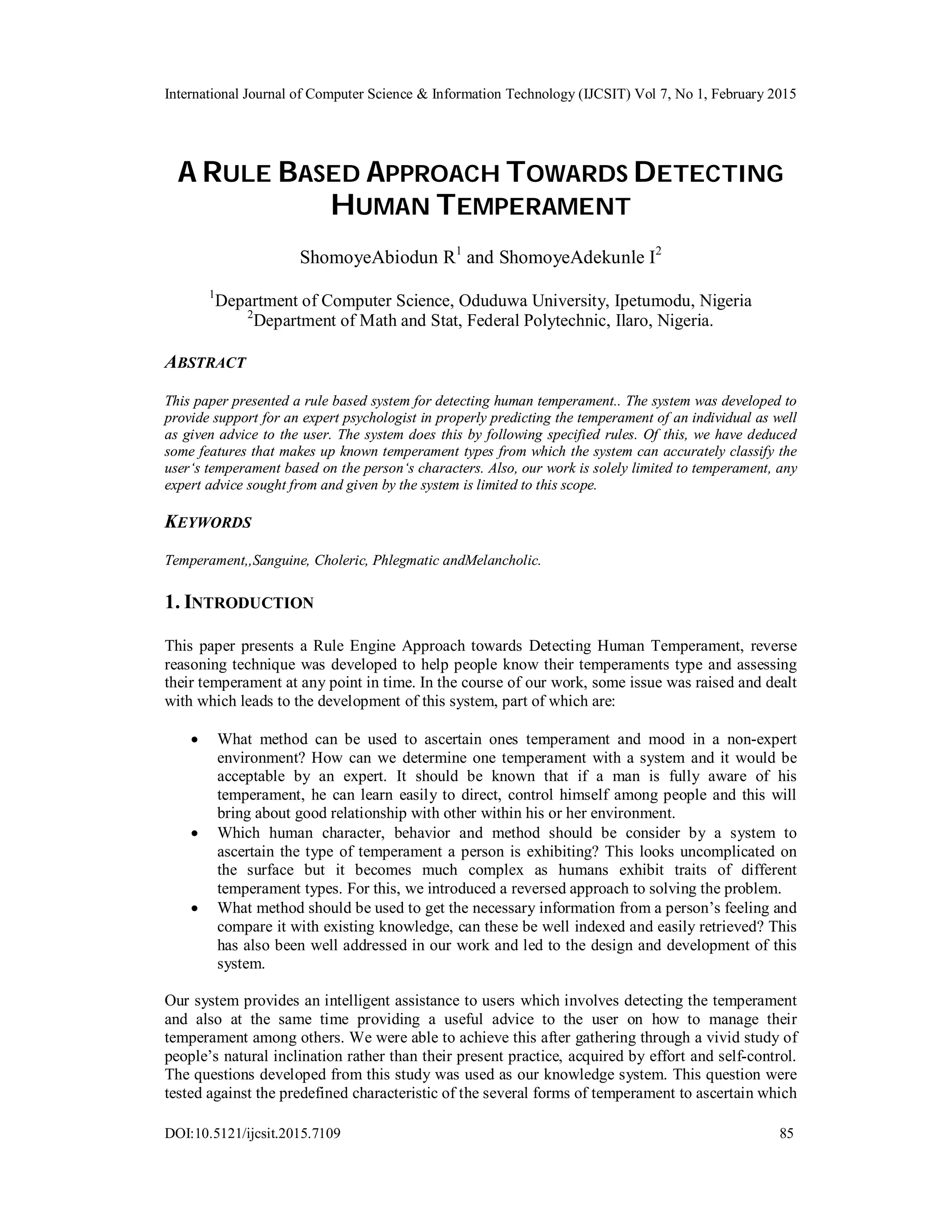 A rule based approach towards detecting human temperament | PDF