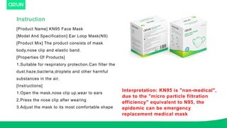 Arun KN95 Face Mask Product Introduction | PDF | First Aid | Injuries