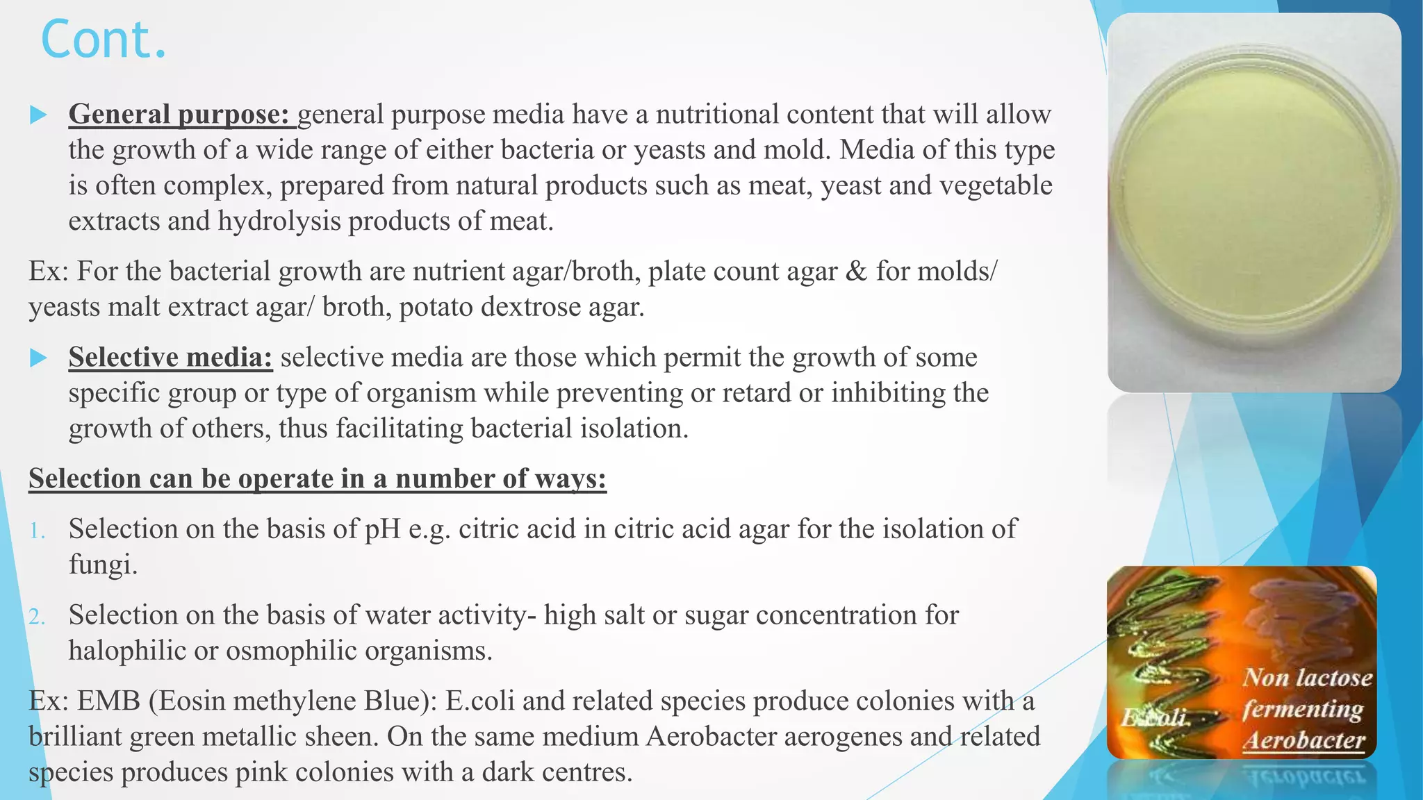media used in food microbiology | PPTX