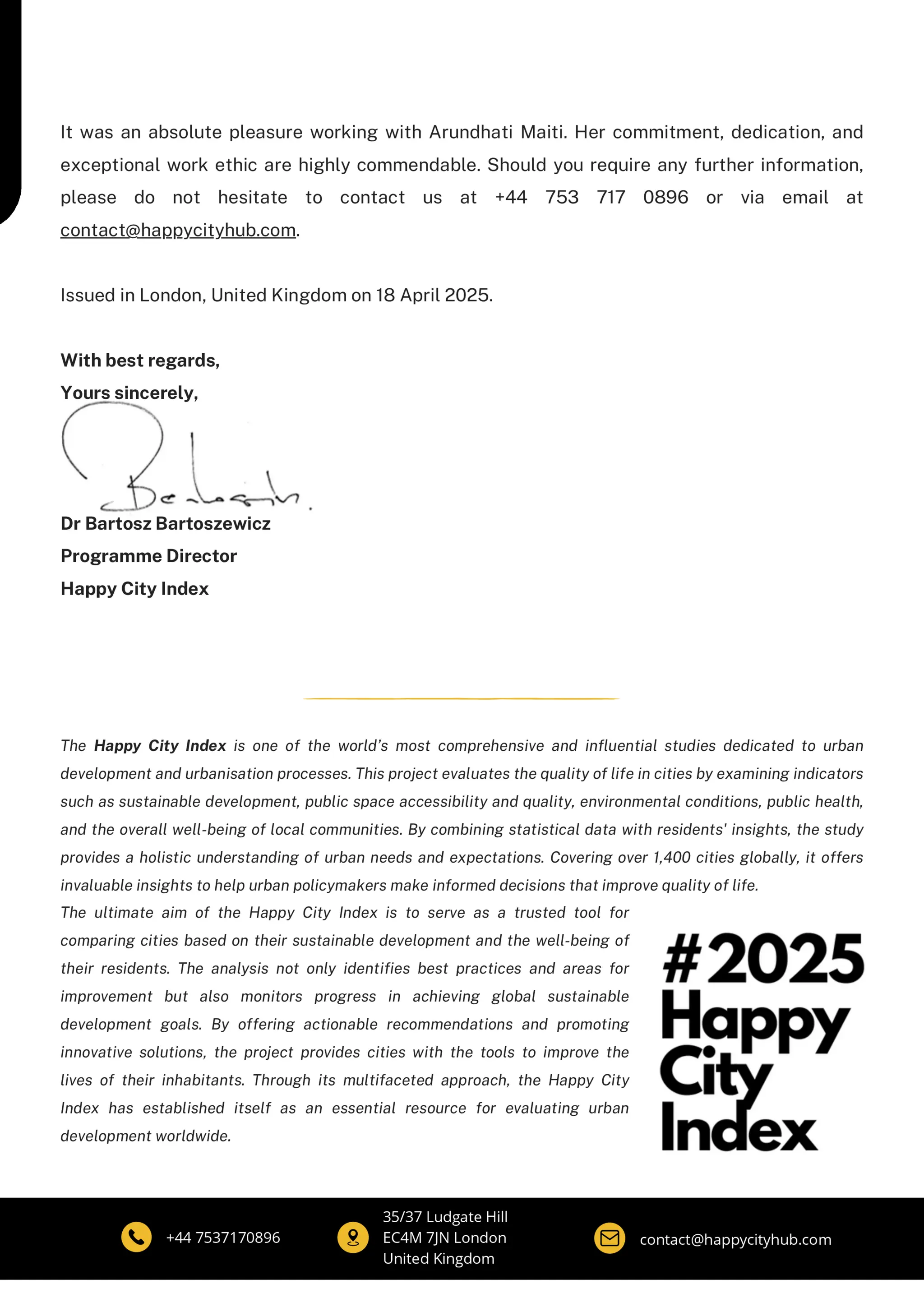 Certificate of Reference, Happy City Hub | PDF