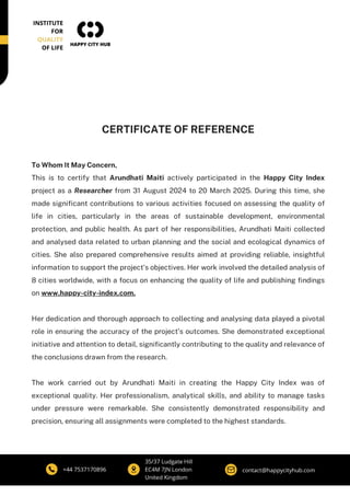 Certificate of Reference, Happy City Hub | PDF