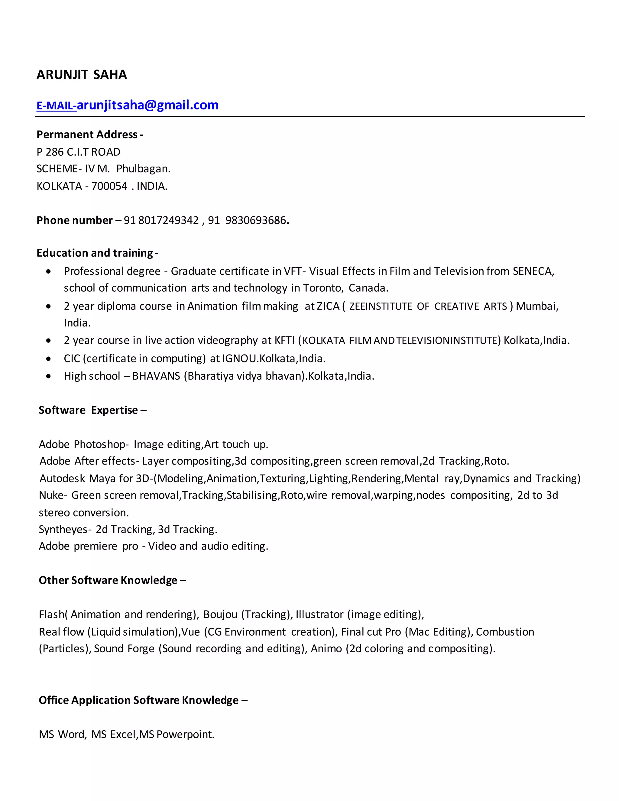 Arunjit saha resume | DOCX