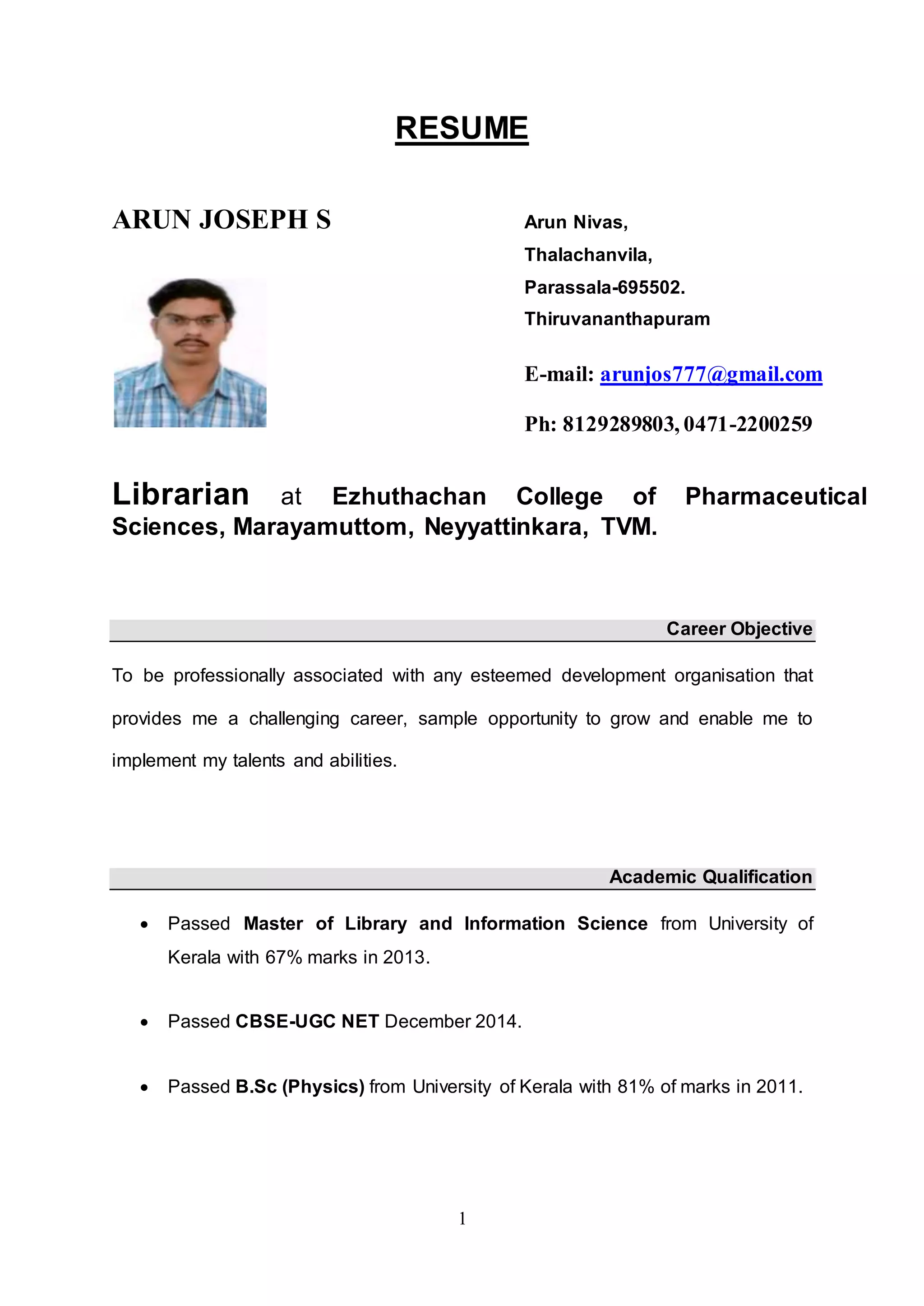 Arun joseph Resume | DOCX