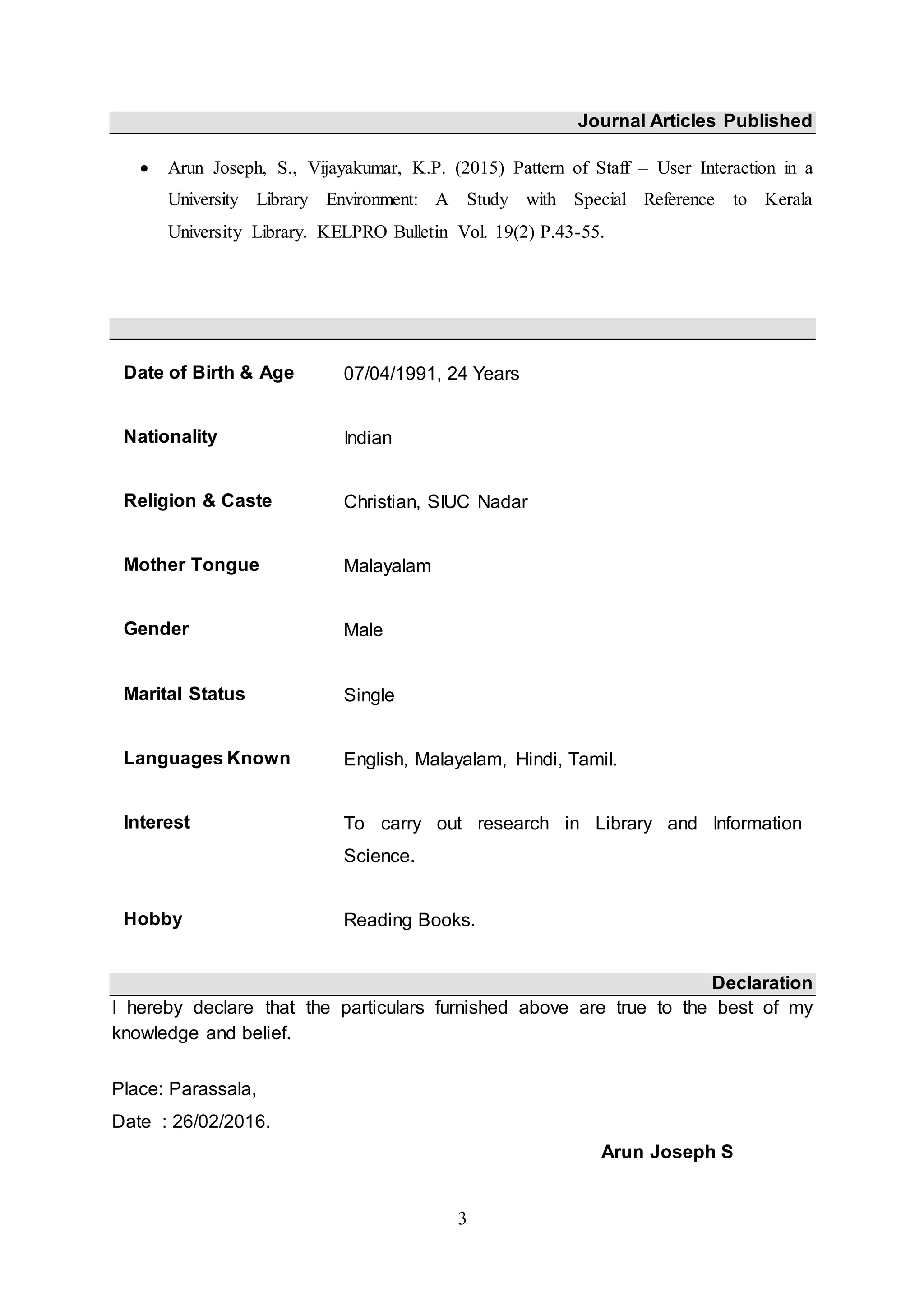 Arun Joseph Resume... Librarian | DOCX