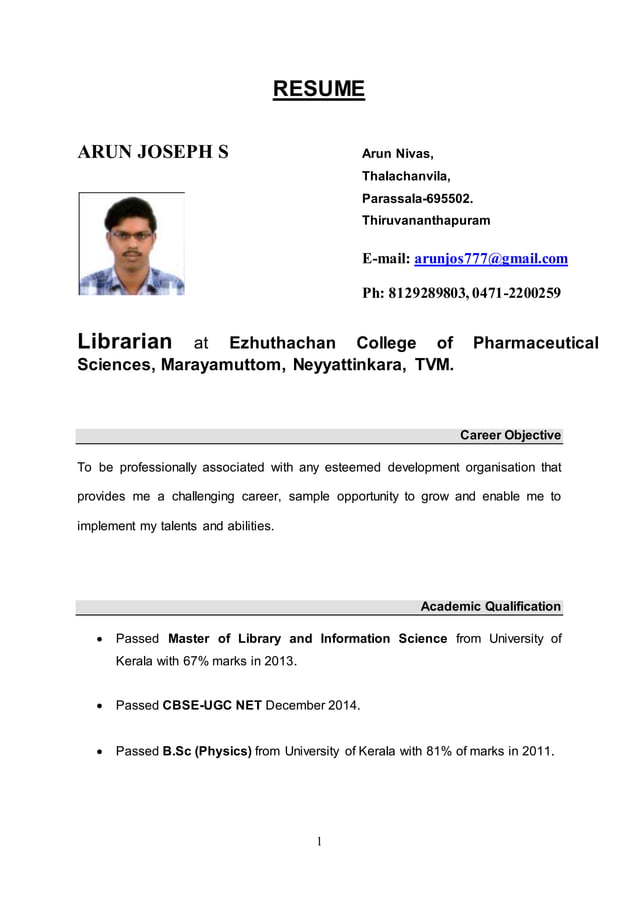 Arun Joseph Resume... Librarian | DOCX