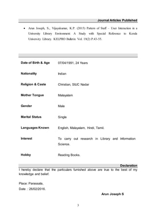Arun Joseph Resume... Librarian | PDF
