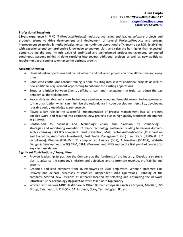 Arun k gupta_profile | DOC | Computer Software and Applications | Computing