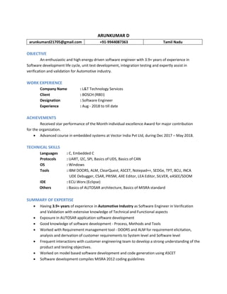 Arun kumar Dharmalingam[3y_10m].pdf | Operating Systems | Computer Software and Applications