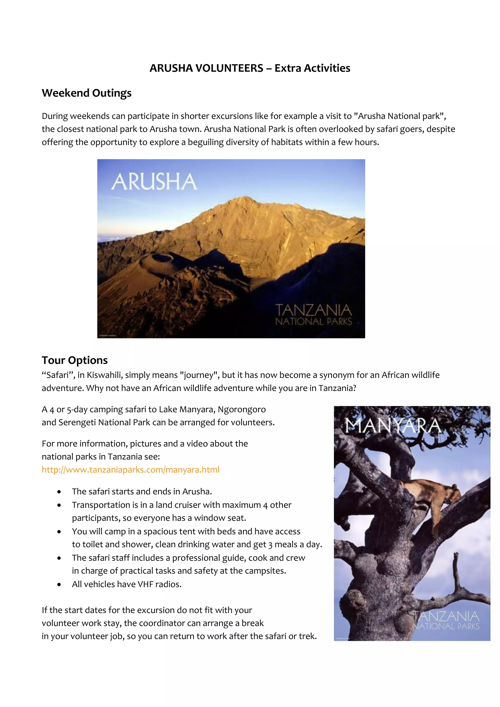 Arusha volunteers extra_activities | PDF