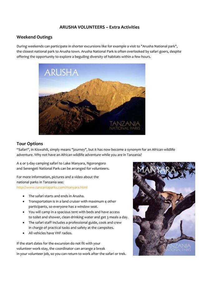 Arusha volunteers extra_activities | PDF
