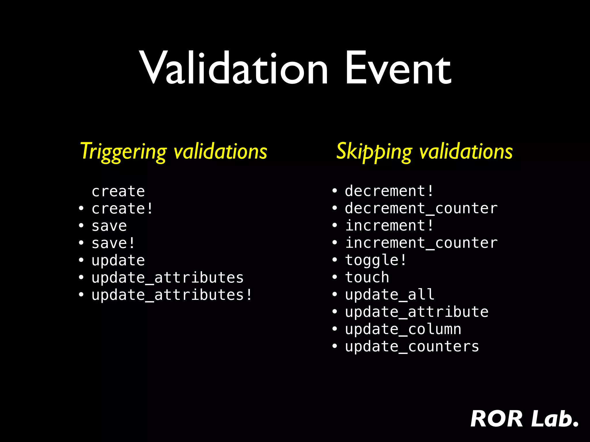 Active Record Validations, Season 1 | PPT