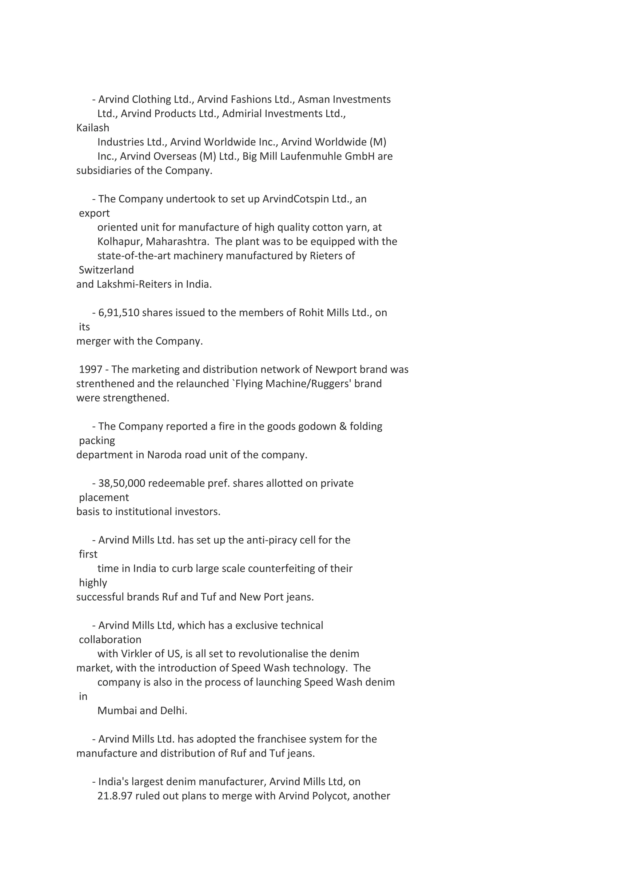 Arvind mills history | DOCX