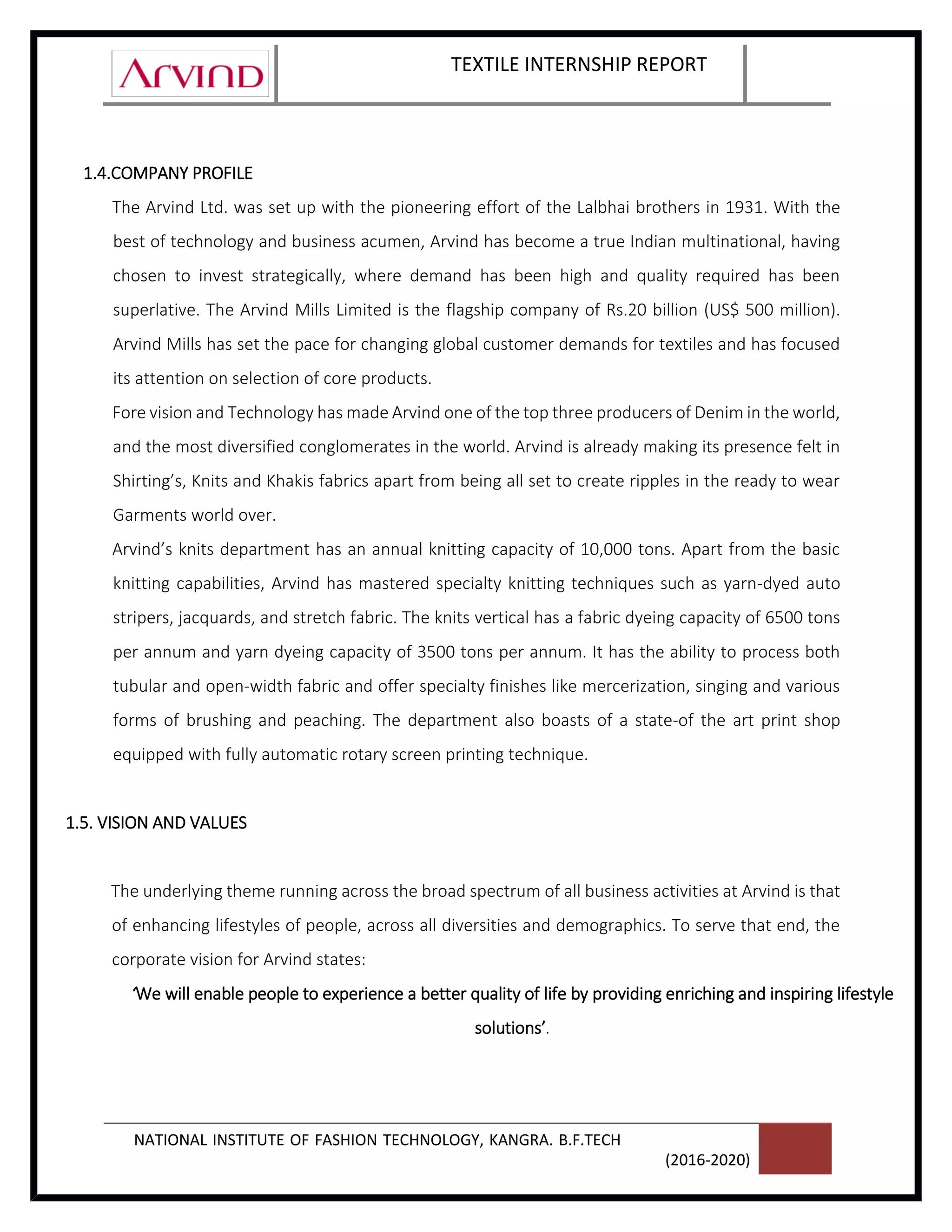 Arvind ltd - textile internship report ( denim division) | PDF