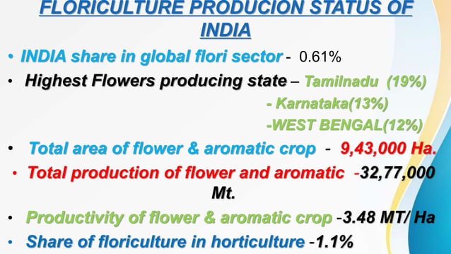 importance scope and bottle necks of floriculture industry in india | PPTX