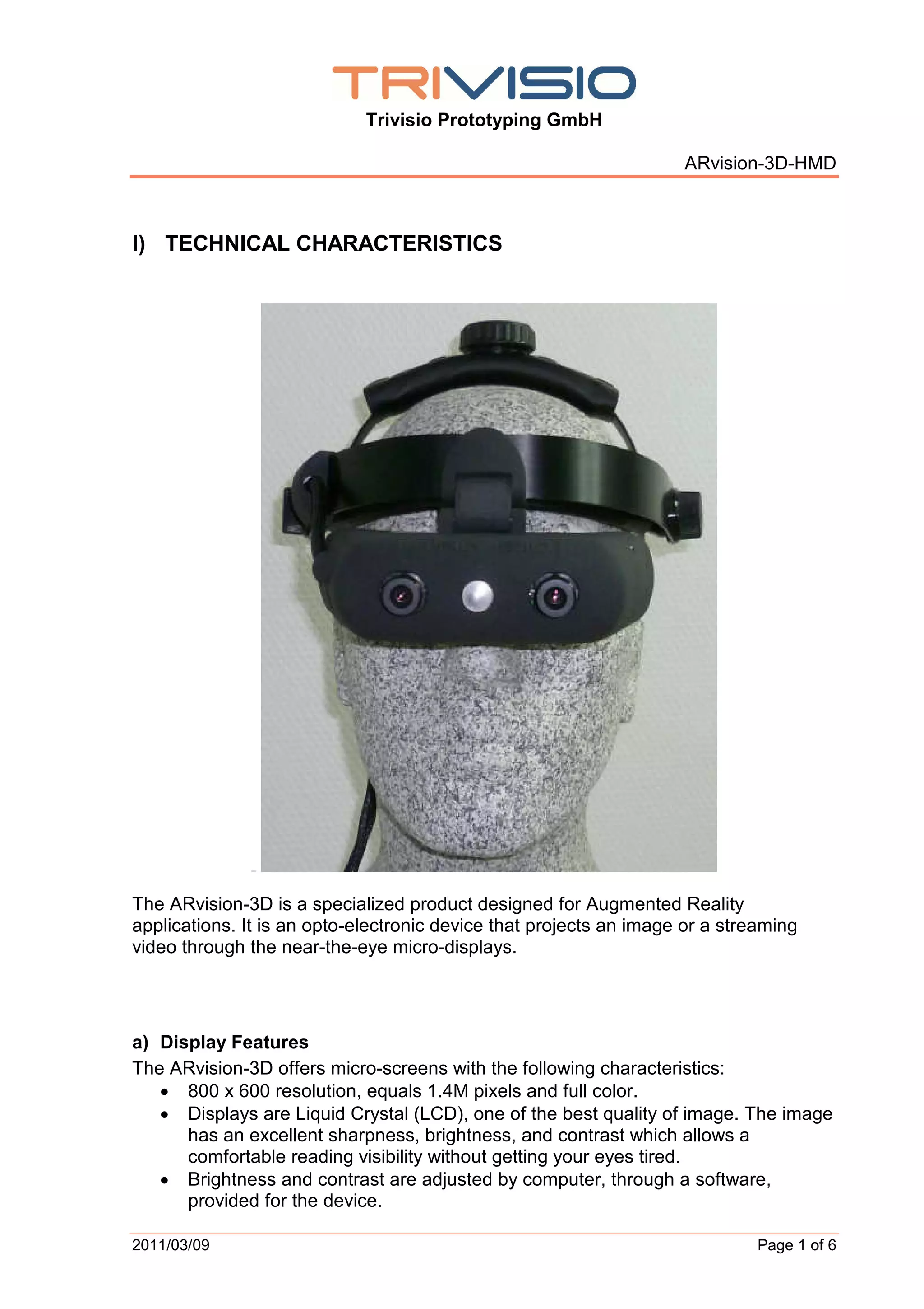Arvision 3d-hmd specifications | PDF