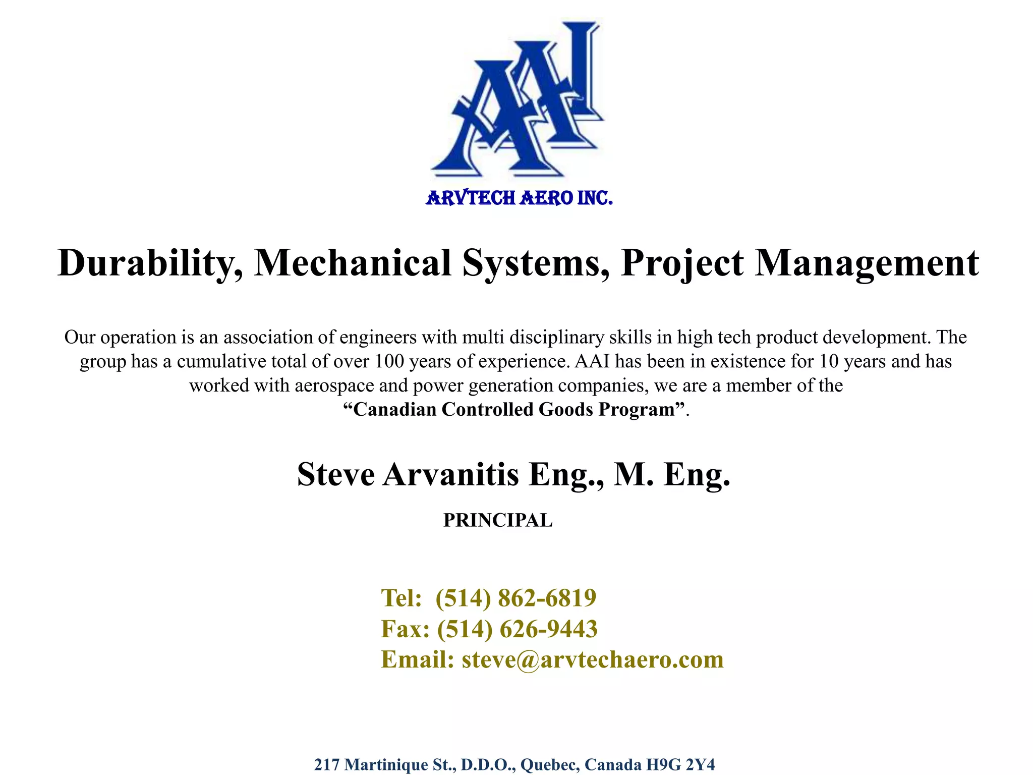 Arvtech Aero Inc. Services | PPTX