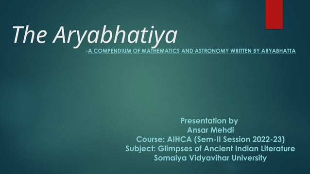 Aryabhatiya (476–550 CE). Astronomer.... | PPTX | Astrology | Religion ...