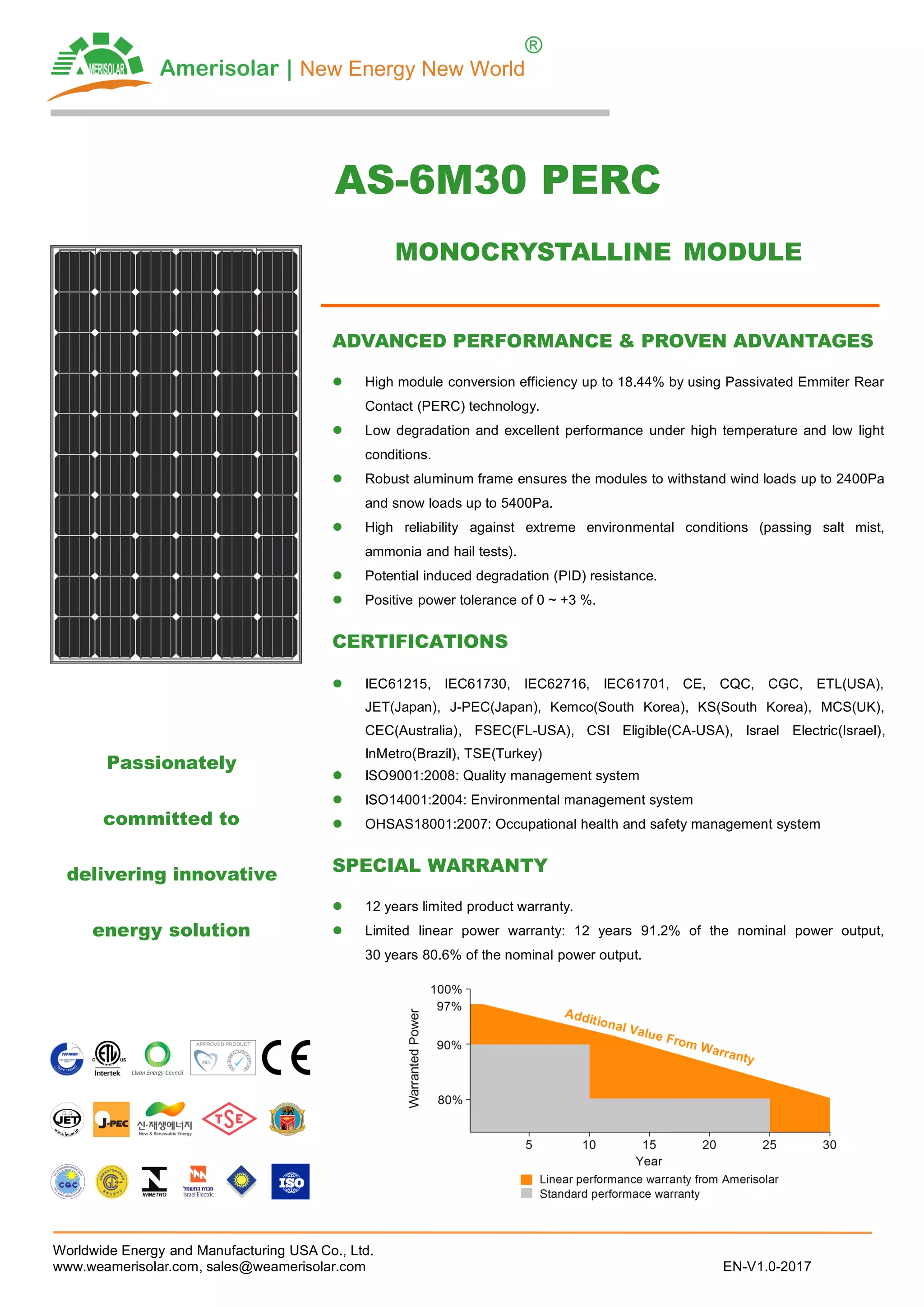 AS-6M30 PERC Module Specification | PDF | Weather | Science