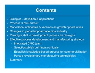 As process development and manufacturing (cmc) for biologics ...