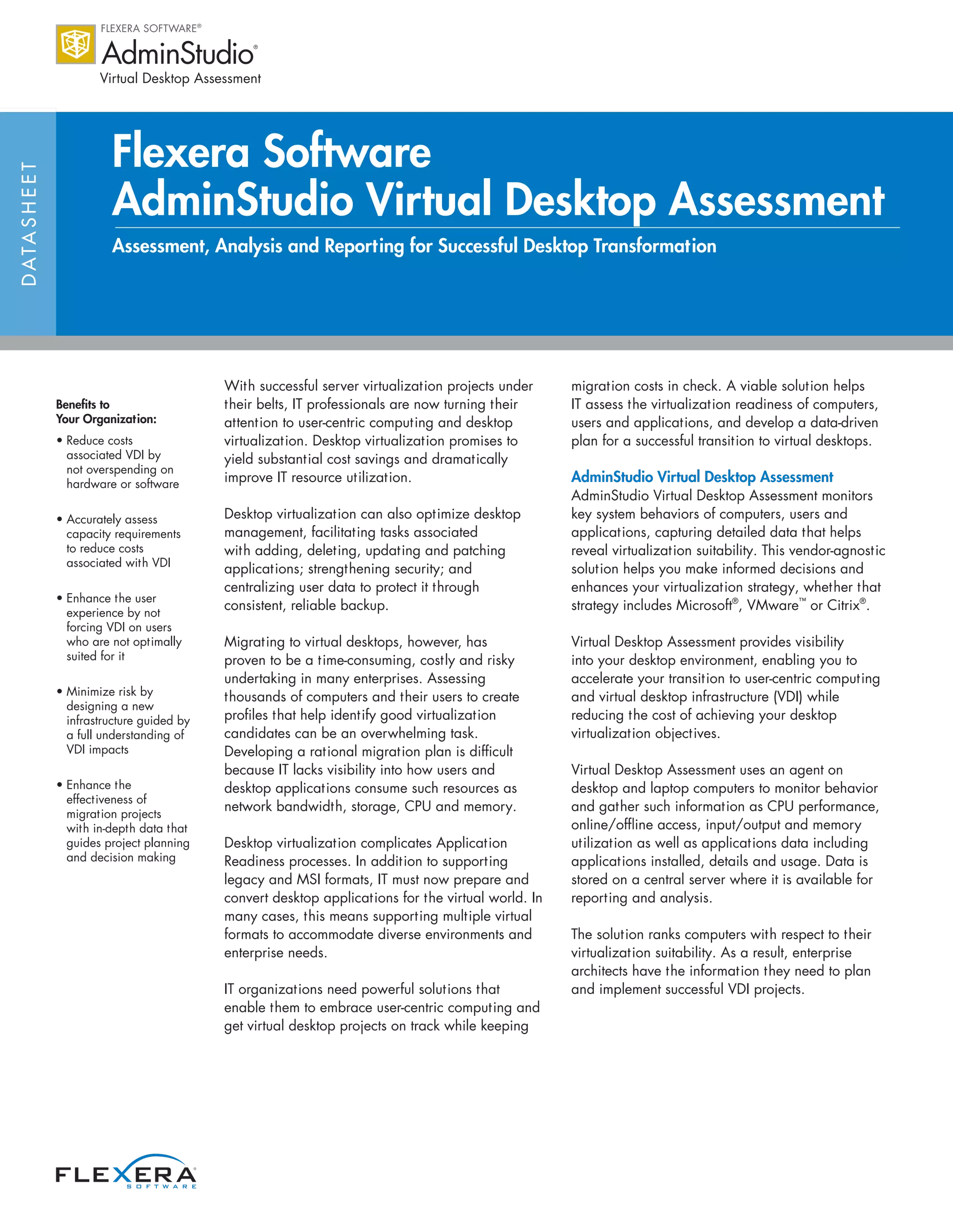 AdminStudio Virtual Desktop Assessment Datasheet | PDF