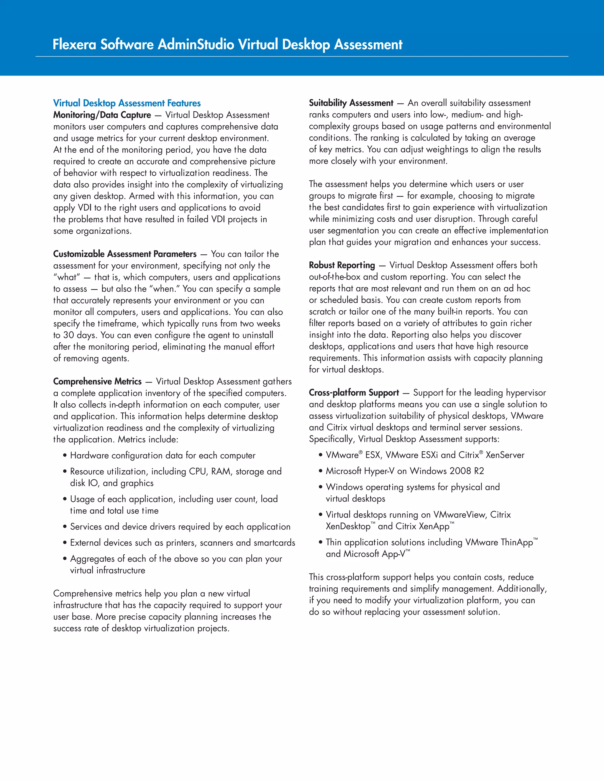 AdminStudio Virtual Desktop Assessment Datasheet | PDF