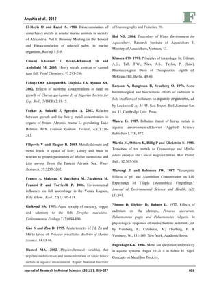 A Pilot Study on Effect of Copper and Cadmium Toxicity in Tilapia ...