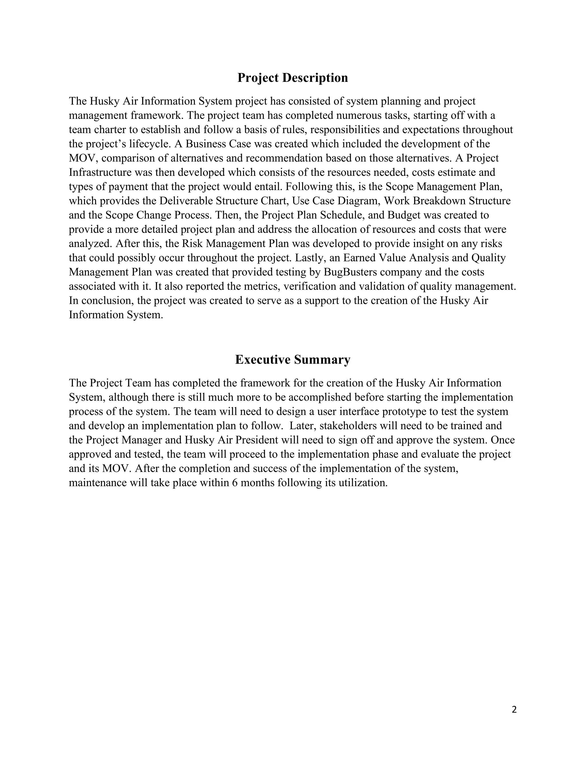 Husky Air Project Charter | PDF