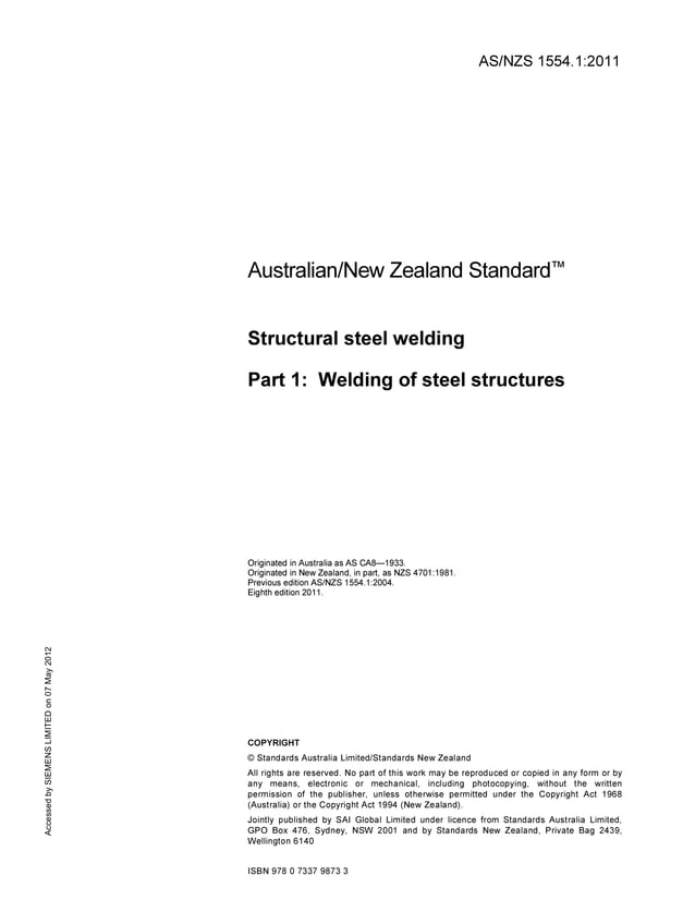 As1554.1 2011-welding steel structure | PDF