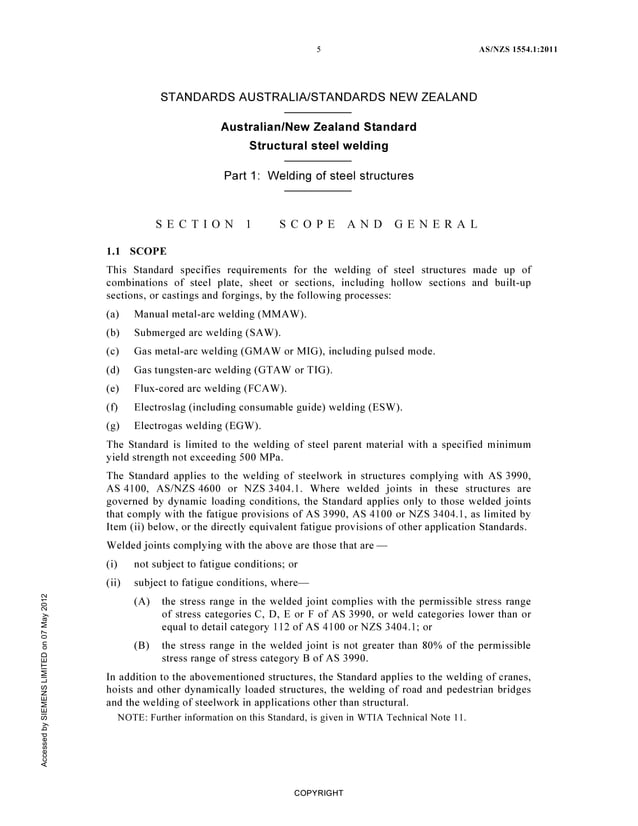 As1554.1 2011-welding steel structure | PDF