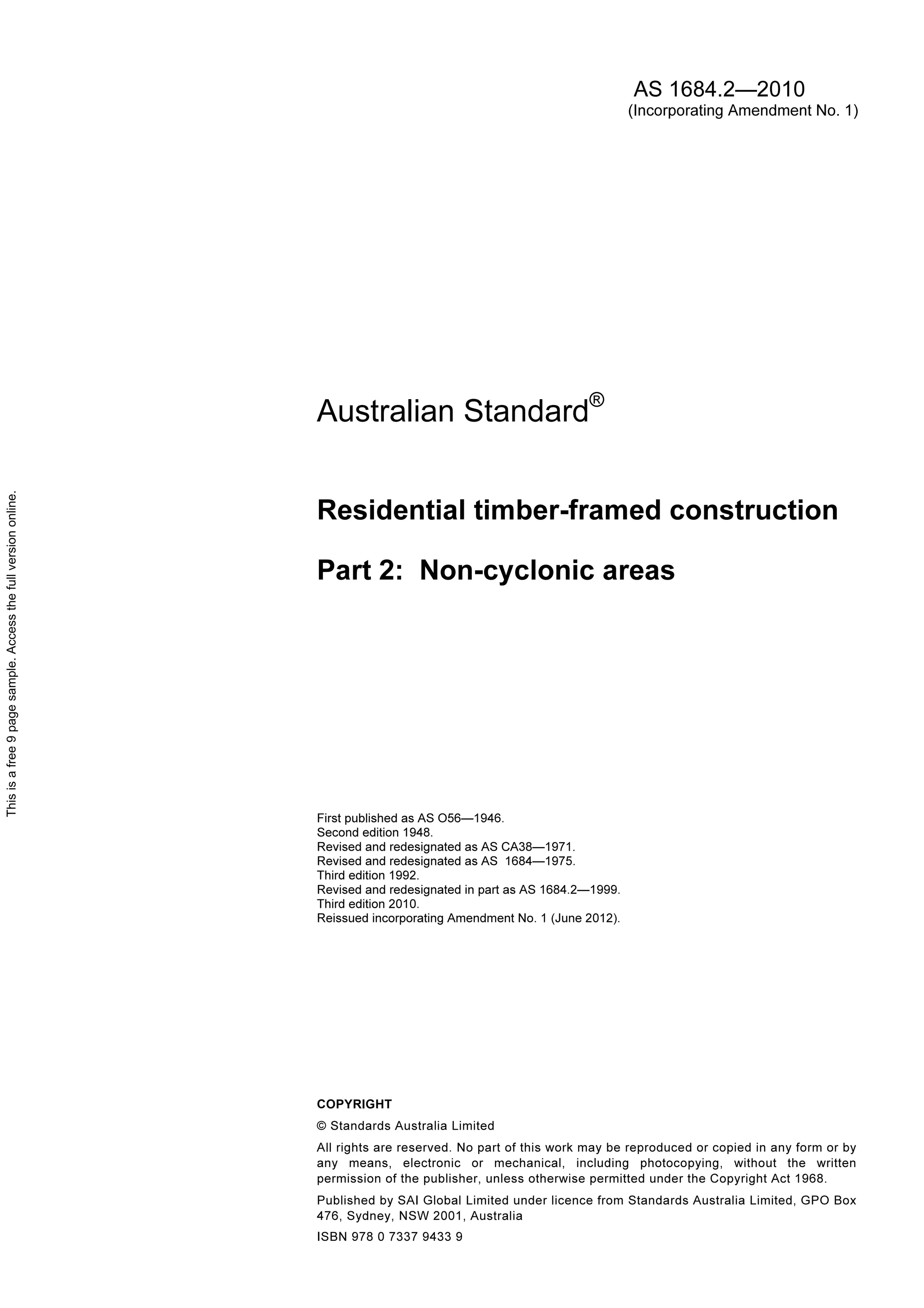 As 1684.2 2010 residential timber-framed construction non-cyclonic ...