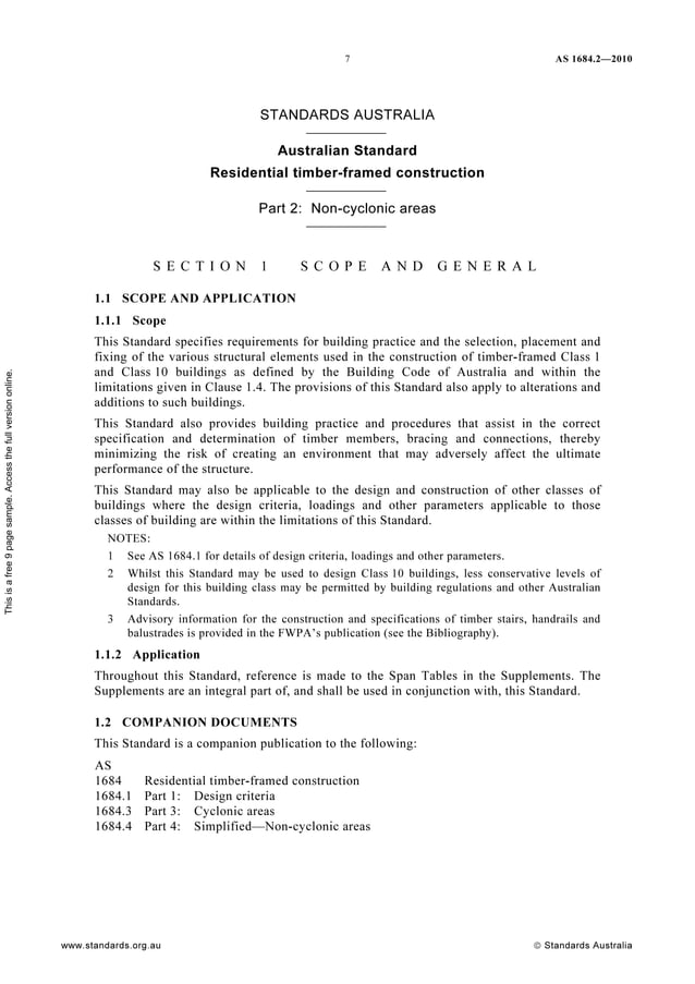 As 1684.2 2010 residential timber-framed construction non-cyclonic ...