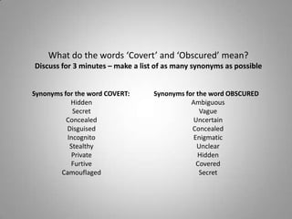 As 2013 covert & obscured | PPTX | Photography | Arts and Crafts