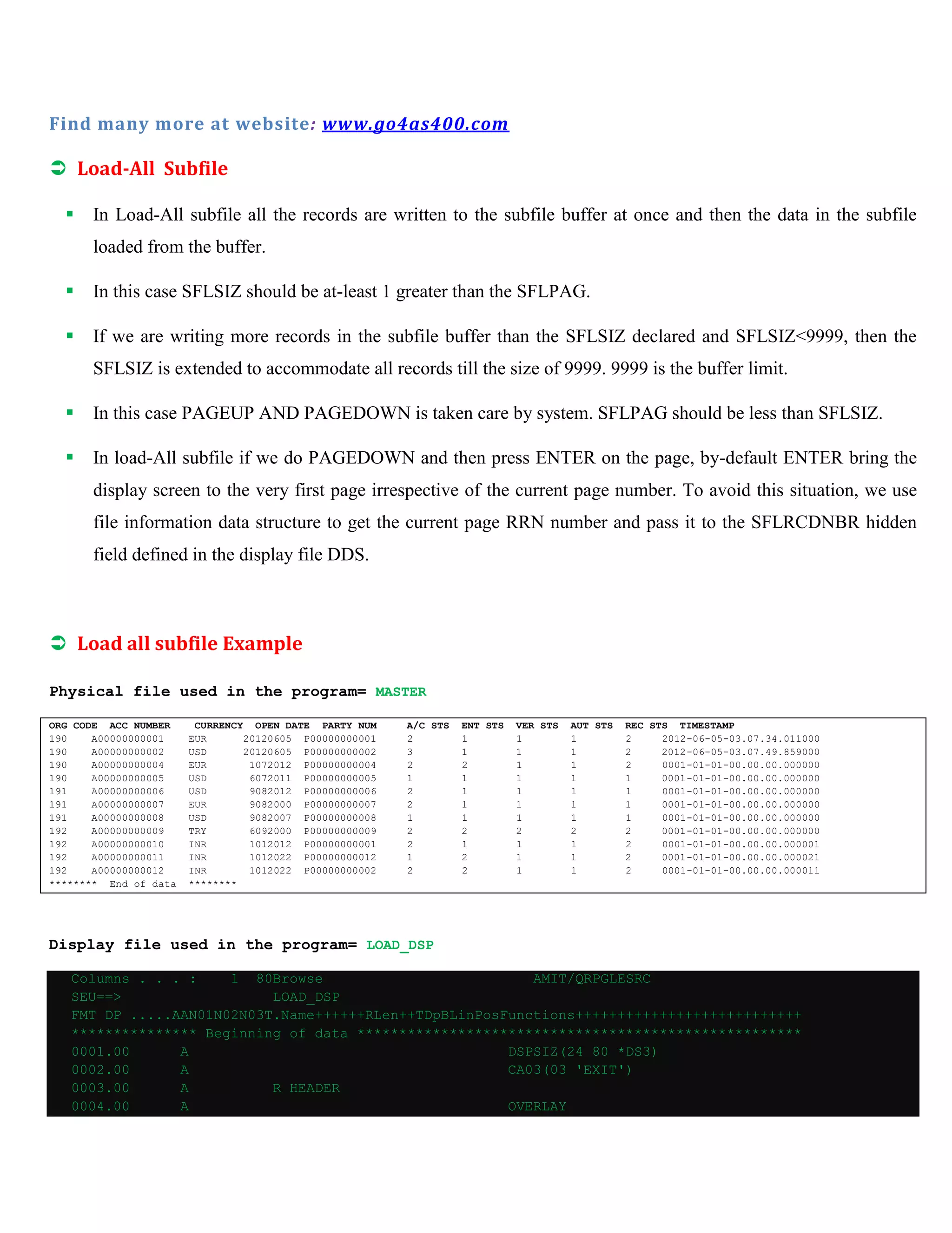 As400 load all subfile | PDF
