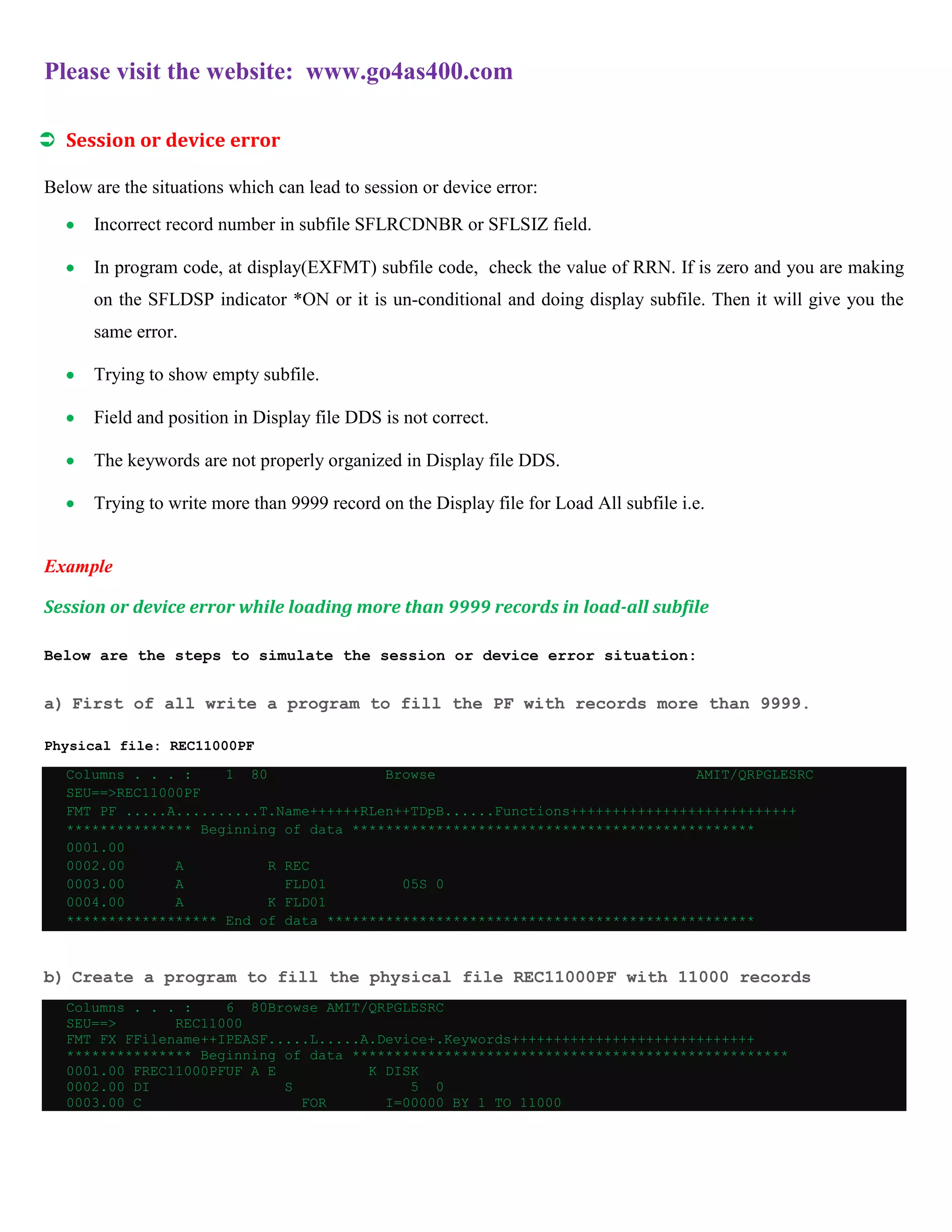 As400 session or device error | DOCX | Technology & Computing