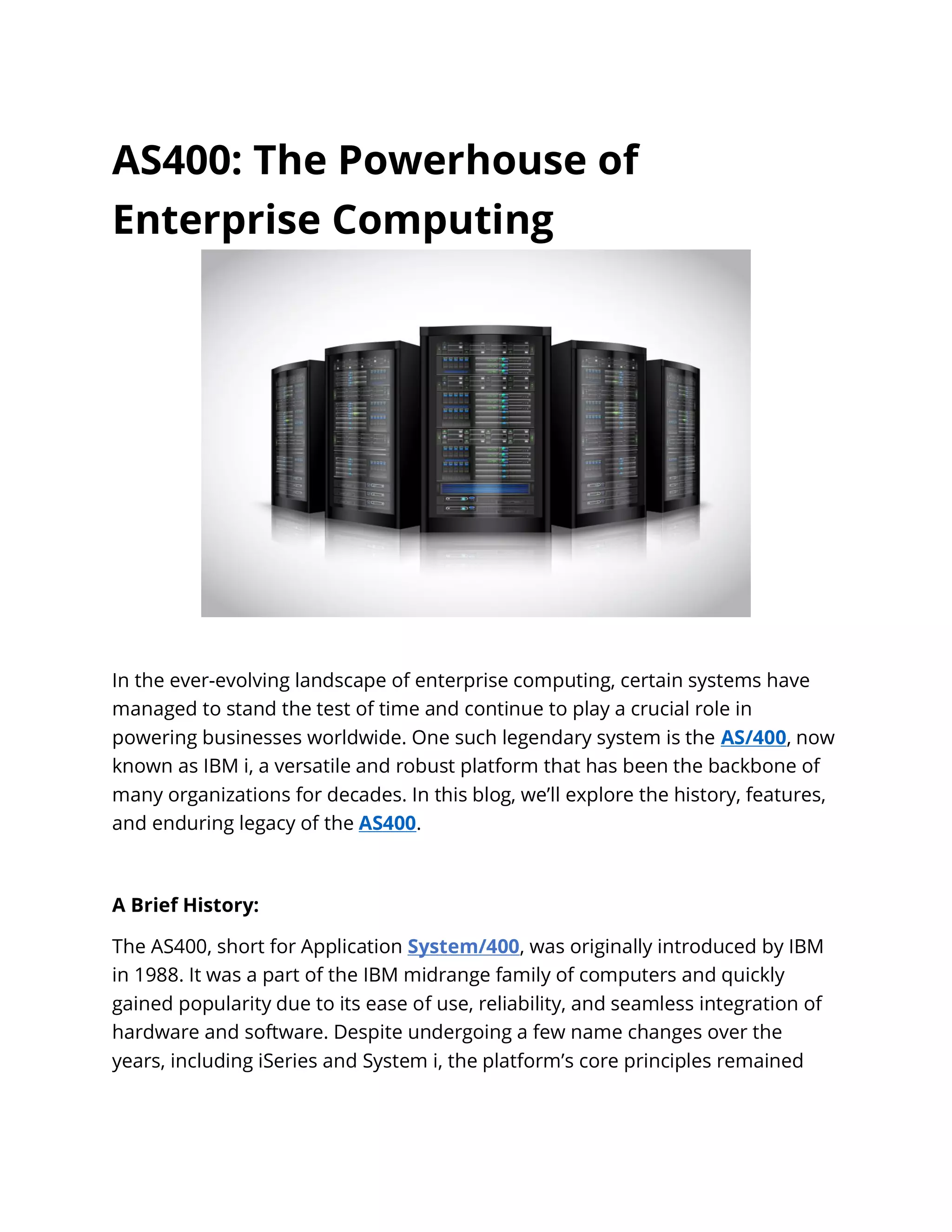 AS400 The Powerhouse of Enterprise Computing | PDF