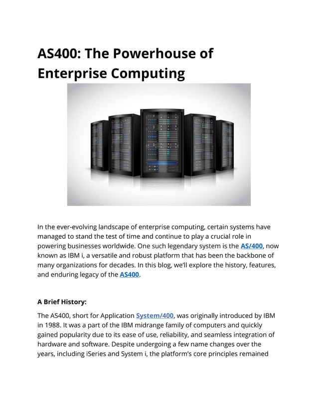 AS400 The Powerhouse of Enterprise Computing | PDF