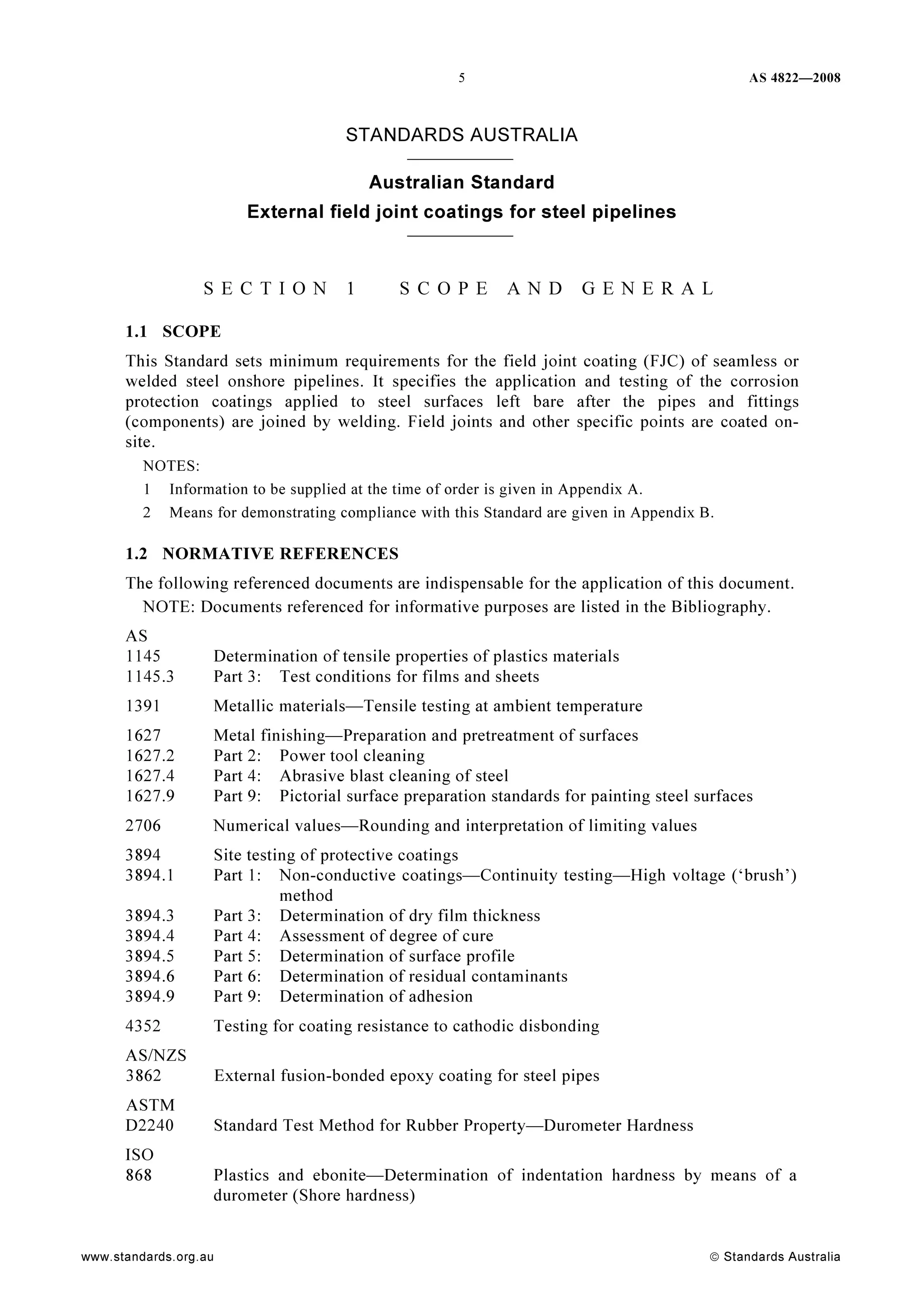 As 4822 2008 external field joint coatings for steel pipelines | PDF