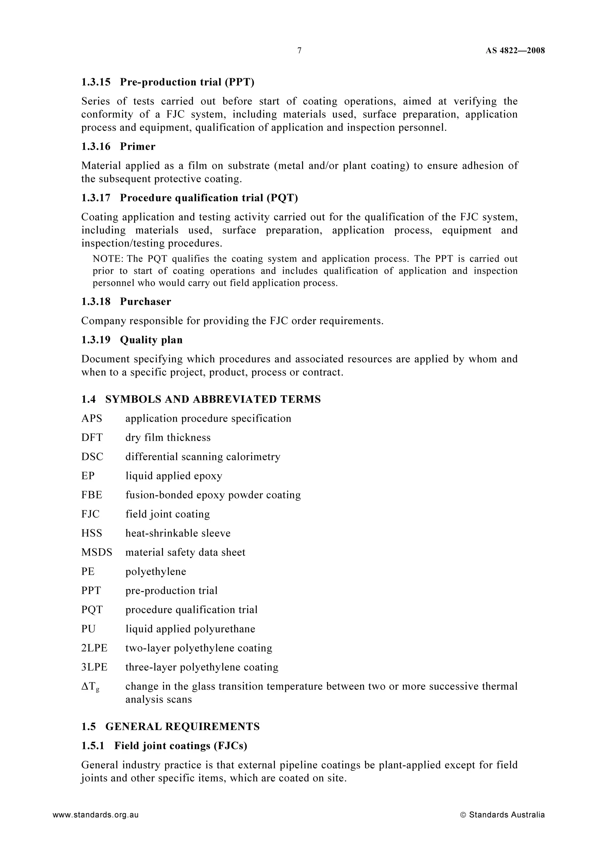 As 4822 2008 external field joint coatings for steel pipelines | PDF